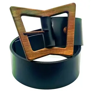 WOOD BELT Bryce Free 623 Walnut Wood & Leather Belt - Black