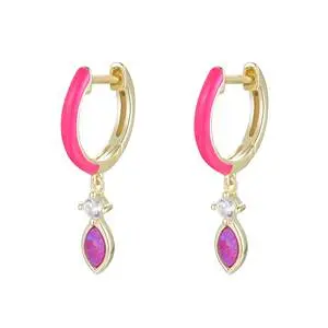KAMARIA Enamel Opal Huggie Earrings - Pink