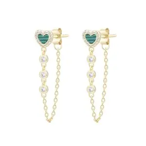 KAMARIA Heart Chain Stud Earrings - Green