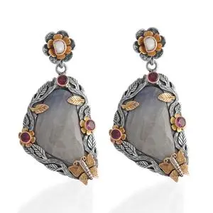 EMMA CHAPMAN JEWELS The Madonna Sapphire, Tourmaline, And Diamond Earrings - Grey/blue