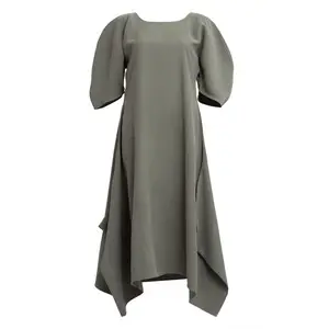 Puff Sleeve Asymmetric Midi Dresses