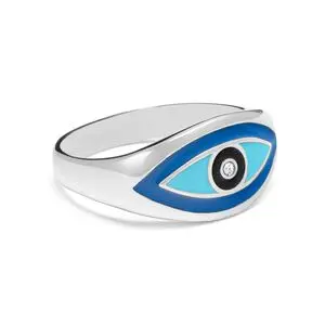 NIALAYA JEWELRY Evil Eye Ring Silver/blue