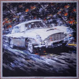 OTWAY & ORFORD Grey / Silver 'on A Mission' Gt Car Silk Pocket Square In Grey & Silver. Full-size - Grey/silver