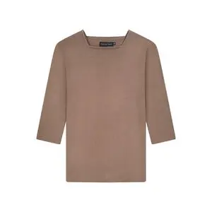 RAVE ON TREND Square Neck Ribbed Tee - Brown