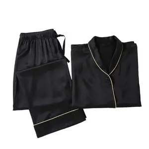 SOFT STROKES SILK Daffodils Pure Silk Long Sleeve Pyjama Set For - Black