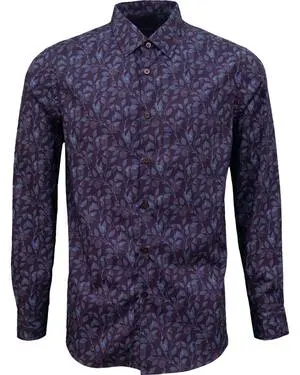 LORDS OF HARLECH Nicoli Stitched Flowers Cotton Shirt Plum - Purple