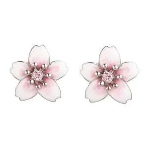 Grossé Sakura Flower Earrings With Zirconia And Enamel - White/pink/silver