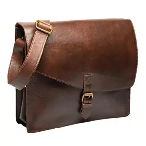 HIDES LEATHER CO. Handmade Leather Messenger Laptop Bag - Brown