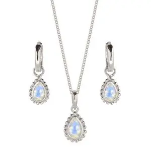 CHARLOTTE'S WEB JEWELLERY Sterling Silver Moonstone Necklace And Huggie Hoop Earrings Set - Silver/white
