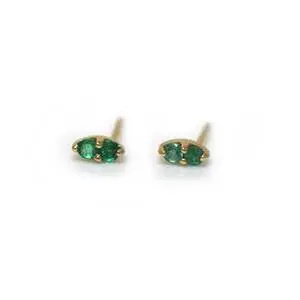 LA KAISER Solid Emerald Pavilion Stud Earrings - Gold