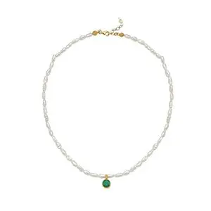 LINYA JEWELLERY Cosmic Small Pearl Zodiac Necklace - Green