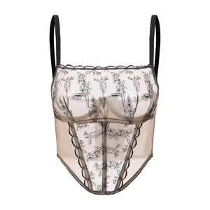 AMOUR D'AGNETTE Kim High-neck Embroidery Bustier On Jelly Fabric / Neutrals - Brown