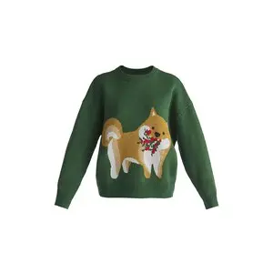 PAISIE Christmas Jumper With Dog And Mistletoe - Green