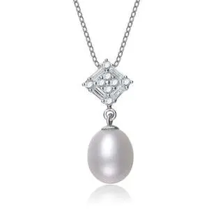 GENEVIVE Cubic Zirconia And Pearl Drop Pendant - White/silver