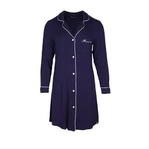 PRETTY YOU Bamboo Long Sleeved Classic Nightshirt In Midnight - Blue