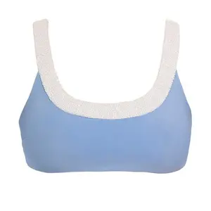SELF-ADORE Zenya Hand-beaded Embellished Bikini Top - White/blue