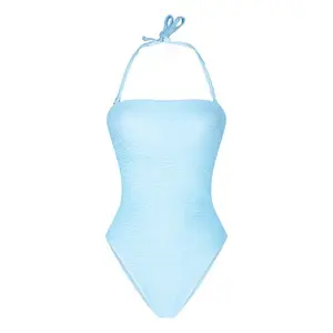 MAISON TANGERINE Marbella Aqua Crinkle One Piece Swimsuit - Blue