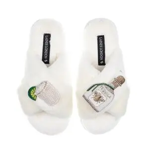 LAINES LONDON Agave Tequila Brooch Slippers - White