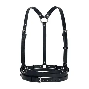 HAUTE CUIR Textured Double Belt Harness - Black