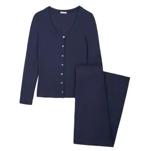 MAMU DREAM Ribbed Modal Jersey Cardigan And Wide-leg Joggers Set - Blue