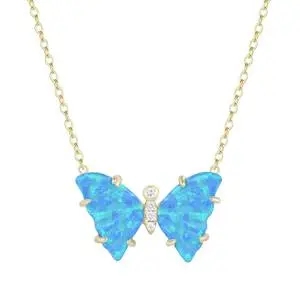 KAMARIA Opal Butterfly Prong Necklace Blue