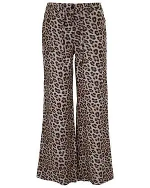 LORDS OF HARLECH Deanna Leopard Print Linen Wide-leg Pants - Brown