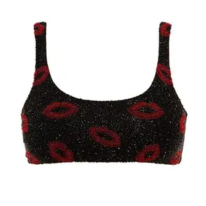 SELF-ADORE Embellished Bikini Top - Black/red