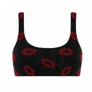 SELF-ADORE Embellished Bikini Top - Black/red