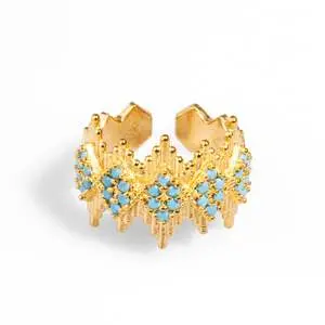 EBRU JEWELRY Gold Plated Brass Turquoise Stone Adjustable Statement Ring - Gold/blue