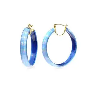 GOLD & HONEY Large Lucite Iridescent Hoops - Blue
