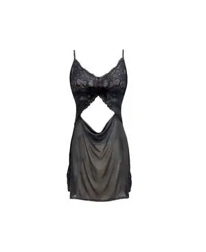 CAROL COELHO Terminator Lace & Mesh Draped Front Nightie - Black