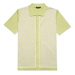 EIGHT X Green / White / Grey Diamond Weave Knit Polo Shirt Green