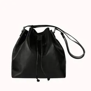 TIME RESISTANCE Leather Bucket Bag - Black