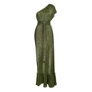 JENNAFER GRACE Electrum Slink Pleated One-shoulder Maxi Dress - Green