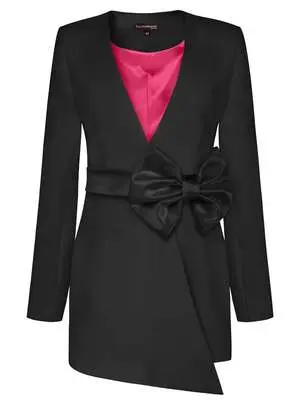 TIA DORRAINE Pearl Blazer With Detachable Bow Belt - Black