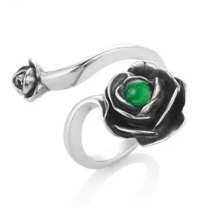 UNALOE Silver Ring With Natural Emerald Silver/green