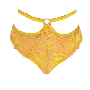 CAROL COELHO Sun Coral Stretch Lace Highwaisted Panty With Mother Of Pearl Ring - Orange