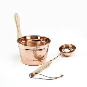 ANATOLIACRAFT Solid Copper Sauna Bucket And Ladle Set - Brown