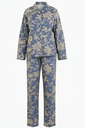 LA MANDARINE Pyjamas, Hand Block Printed Cotton Floral Ladies Pyjamas - Blue