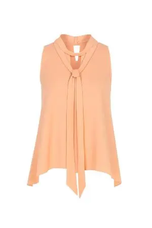 CONQUISTA Sleeveless Tie Neckline Blouse - Orange