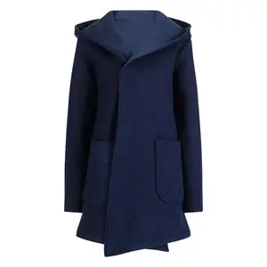 NIKKA PLACE Hooded Wool Midi Cardigan With Pockets - Blue