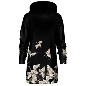 ALOHA FROM DEER Cranes Oversized Hoodie Dress - Black