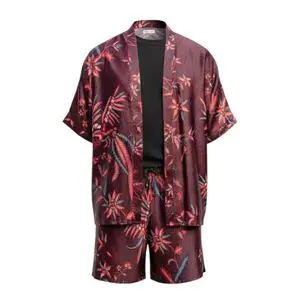 ORIGIN OF HEARTS Mariko Burgundy Floral Resort Kimono Set - Red