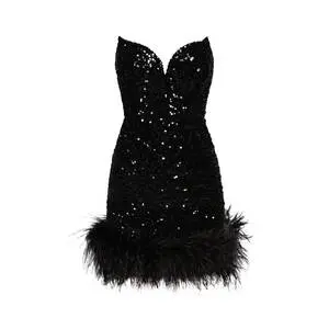 Moda Glam Ziva Sequin Strapless Mini Dress With Feather Trim - Black |  Editorialist