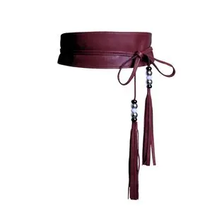 JUAN-JO Leather Obi Belt With Tassels - Red