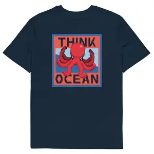 ANCHOR & CREW Think Ocean Octopus Pixel Art Organic Cotton T-shirt - Blue