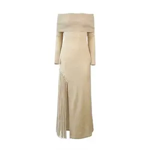 SOLGO ATELIER Neutrals Peris Off-shoulder Cashmere Maxi Dress - Beige