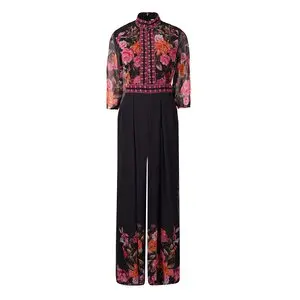 RAISHMA Floral Print Crinkle Chiffon Jumpsuit - Black