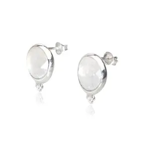 THE JEWELLERY STORE LONDON Moonstone Stud Earrings In Sterling Silver - White/silver