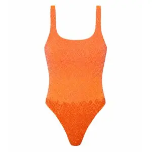 SELF-ADORE Ombre Hand-beaded Embellished One-piece Swimsuit - Orange
